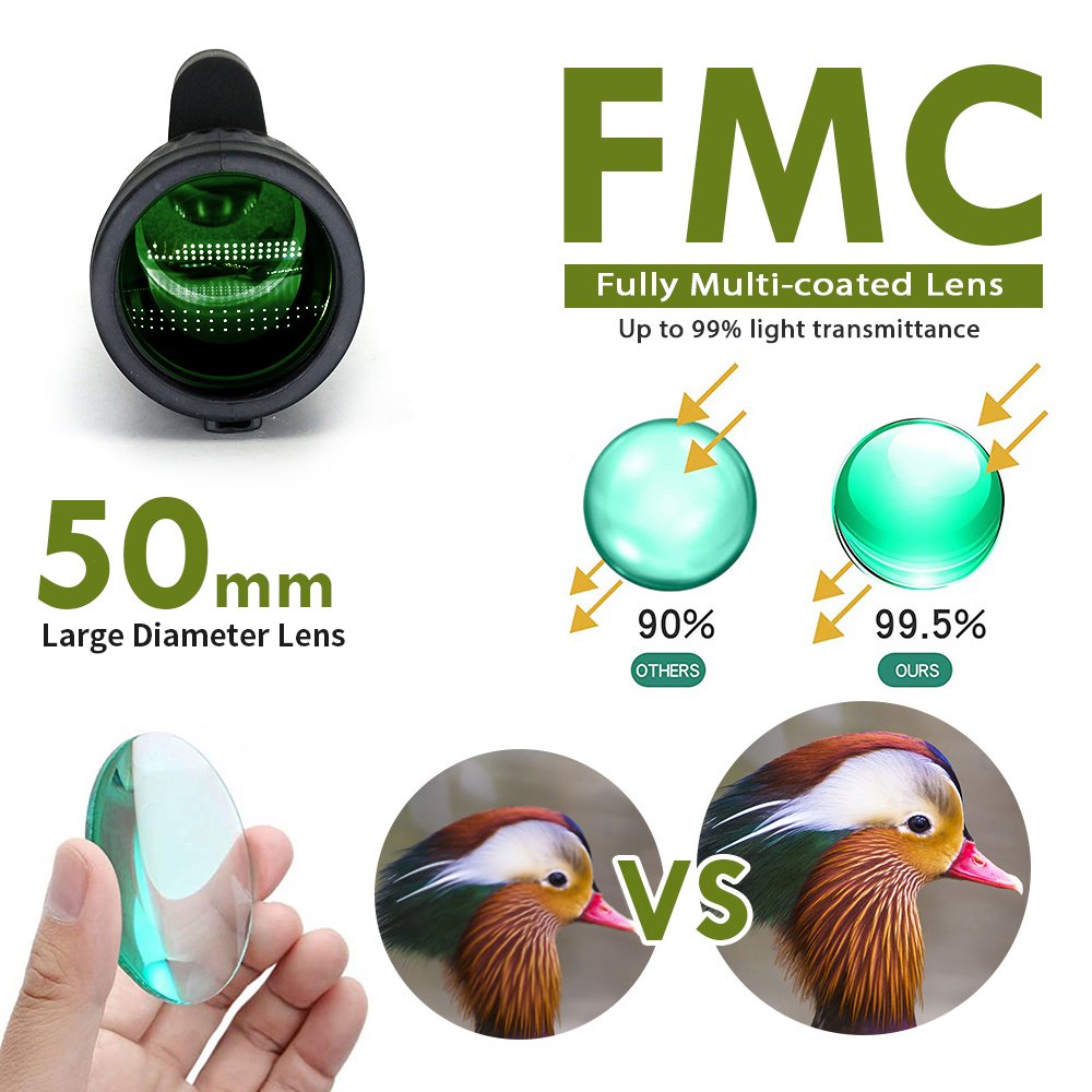 Bak4 Prism FMC Lens Long Range 12x50 Monocular Telescope For Smartphone